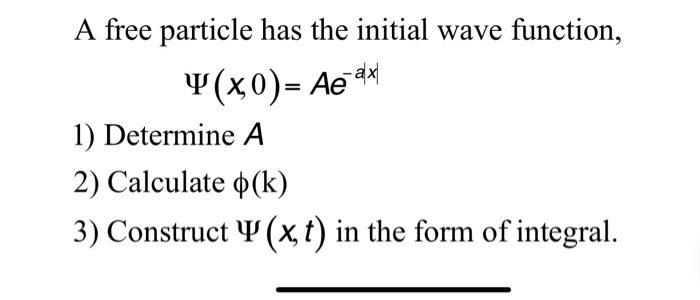 Solved A free particle has the initial wave function, ¥(x0)= | Chegg.com