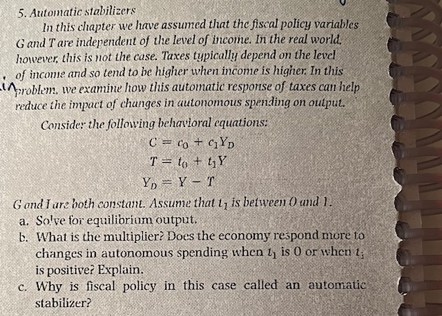 Solved Automatic stabilizersIn this chapter we have assumed | Chegg.com