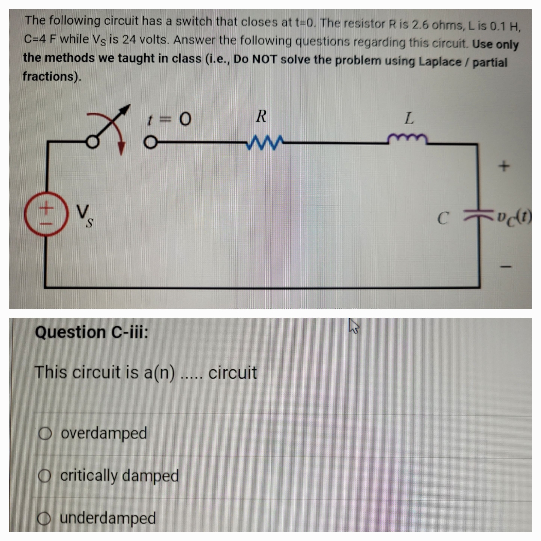 Solved The following circuit has a switch that closes at | Chegg.com