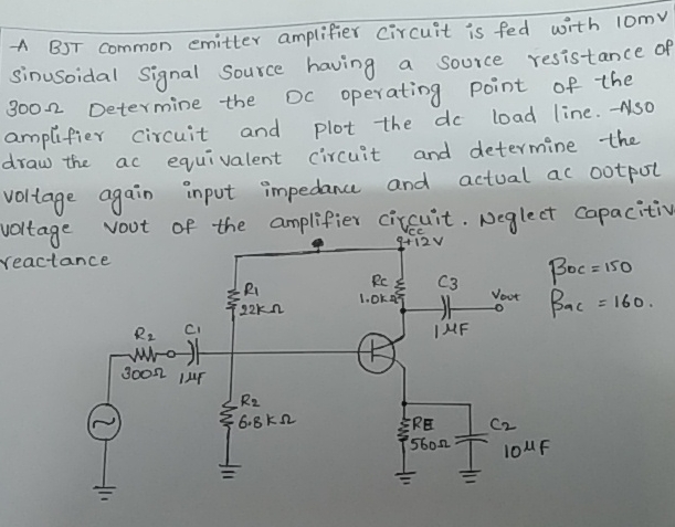 Solved A BJT common emitter amplifier circuit is fed with | Chegg.com