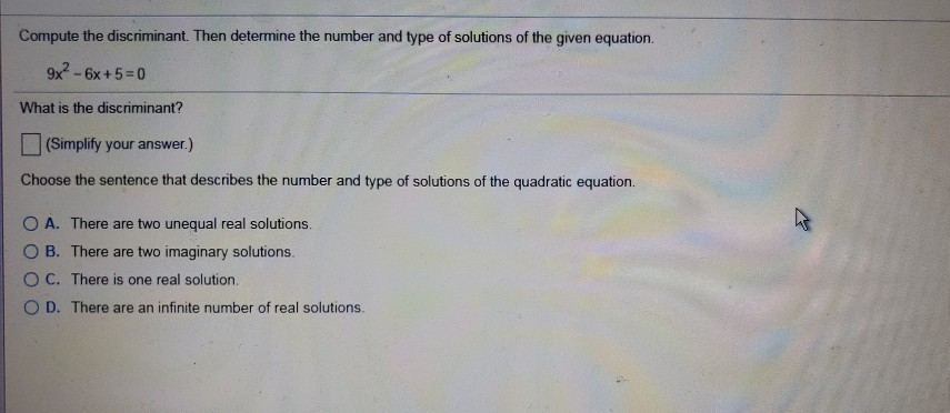 Solved Compute the discriminant. Then determine the number | Chegg.com