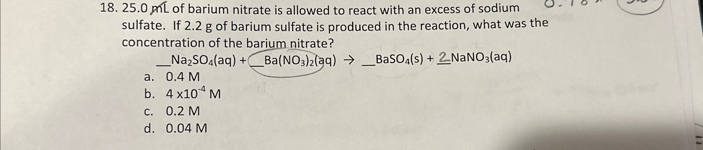 Solved 25.0ML ﻿of barium nitrate is allowed to react with an | Chegg.com