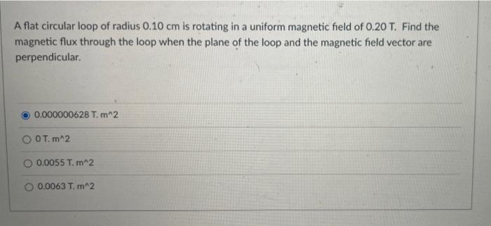 Solved A flat circular loop of radius 0.10 cm is rotating in | Chegg.com