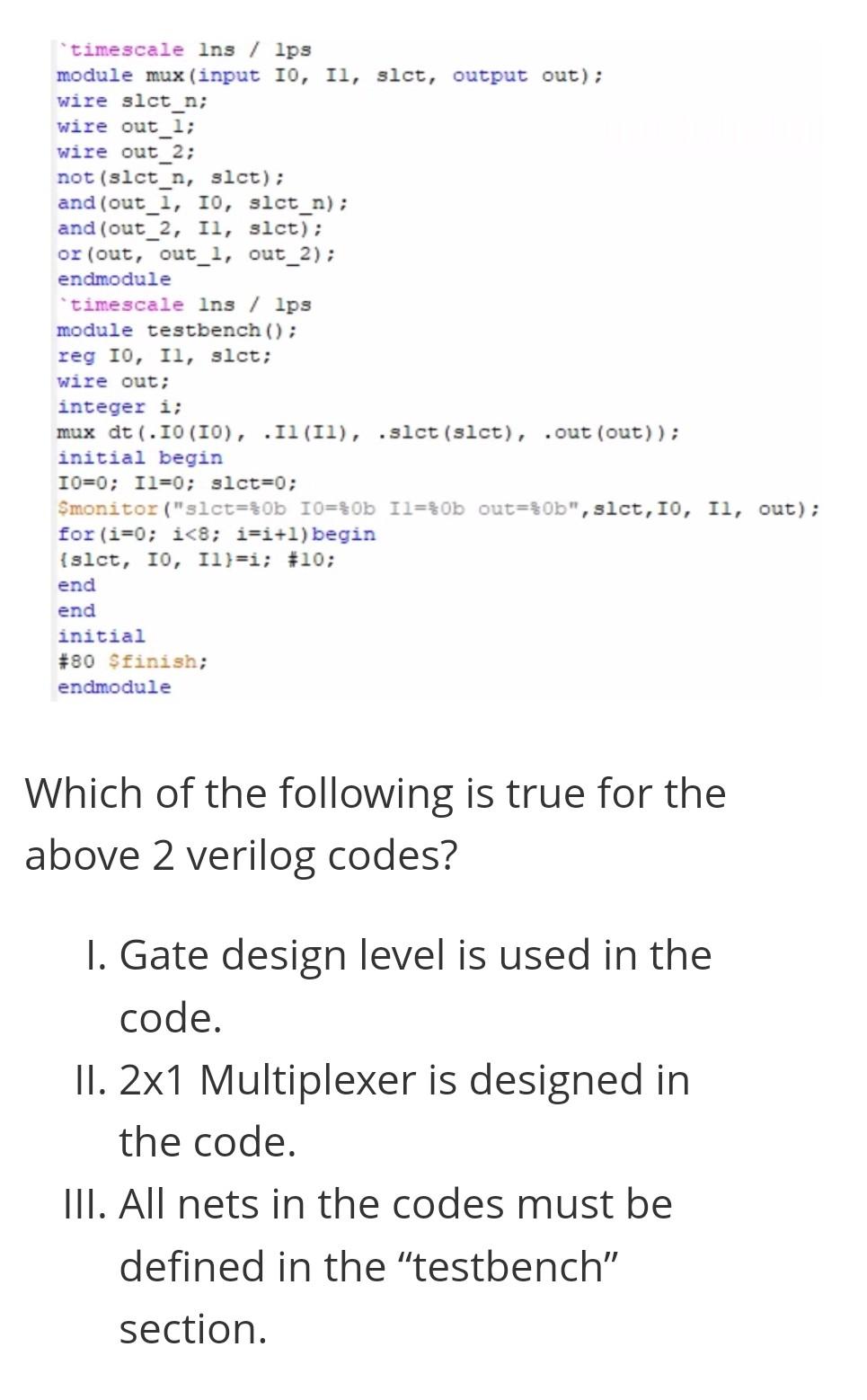 Solved "timescale Ins/ lps module mux (input 10, Il, slct, | Chegg.com