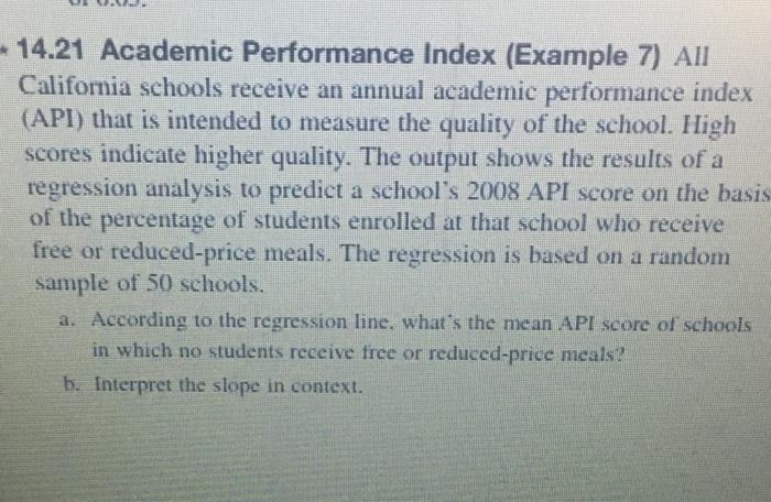Solved 14.21 Academic Performance Index (Example 7) All | Chegg.com