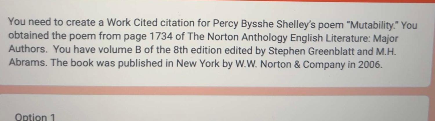 Solved You need to create a Work Cited citation for Percy | Chegg.com