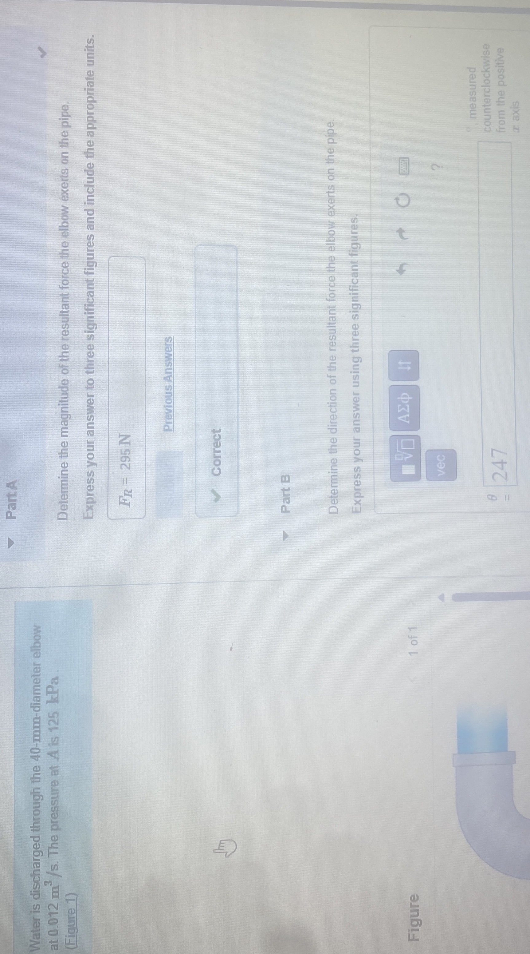 Solved Water is discharged through the 40 -mm-diameter elbow | Chegg.com
