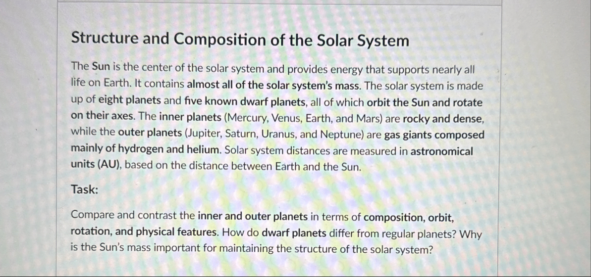 Solved Structure and Composition of the Solar SystemThe Sun | Chegg.com