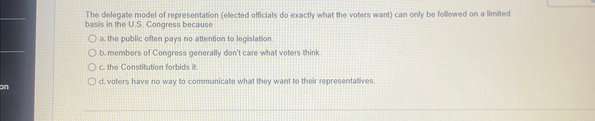 Solved The delegate model of representation (elected | Chegg.com