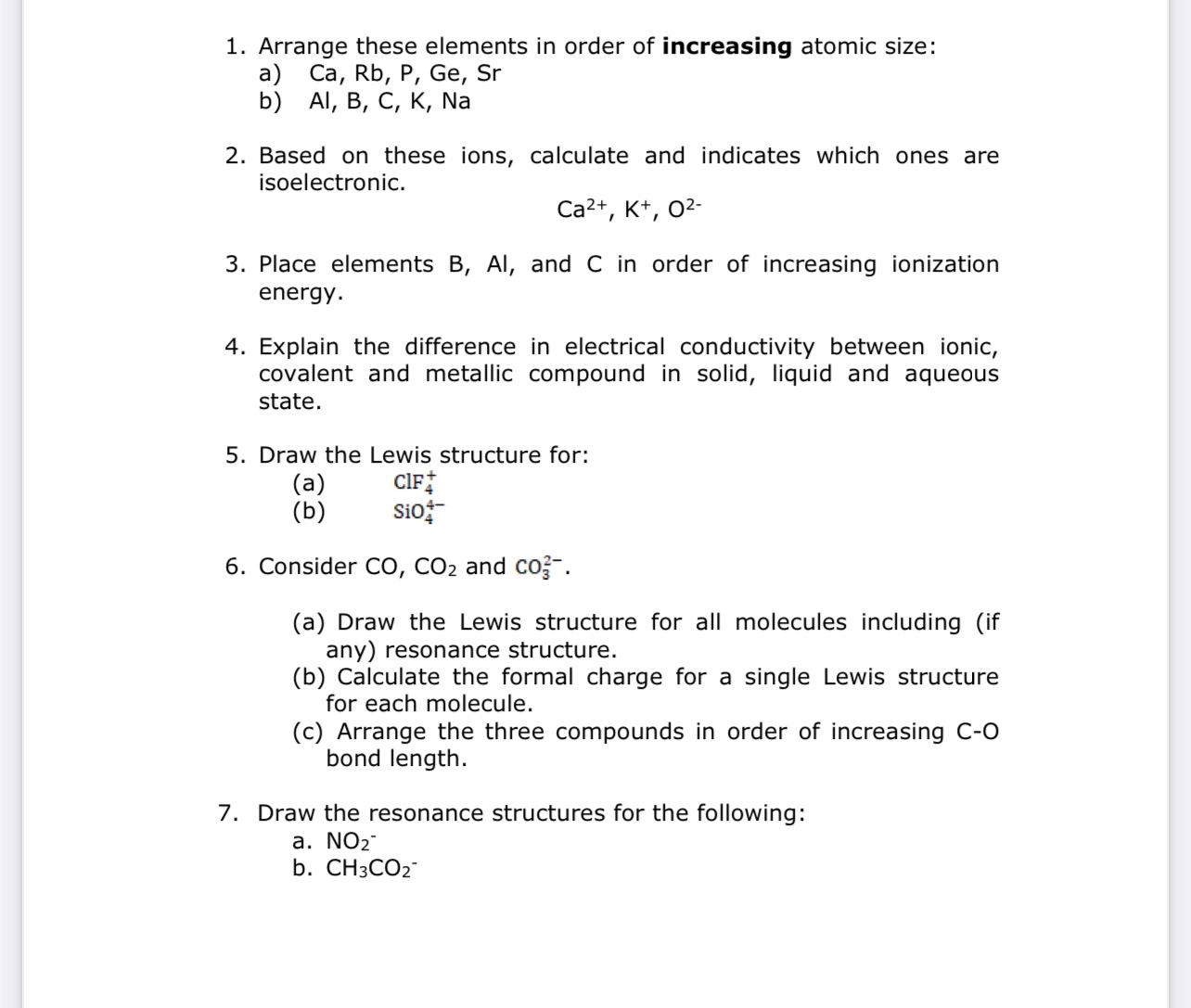 Solved Arrange these elements in order of increasing atomic | Chegg.com