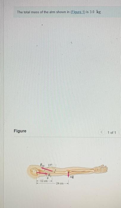 Solved The total mass of the arm shown in (Figure 1) is 3.0 | Chegg.com