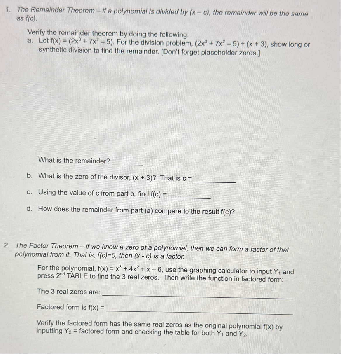Solved The Remainder Theorem - ﻿if a polynomial is divided | Chegg.com