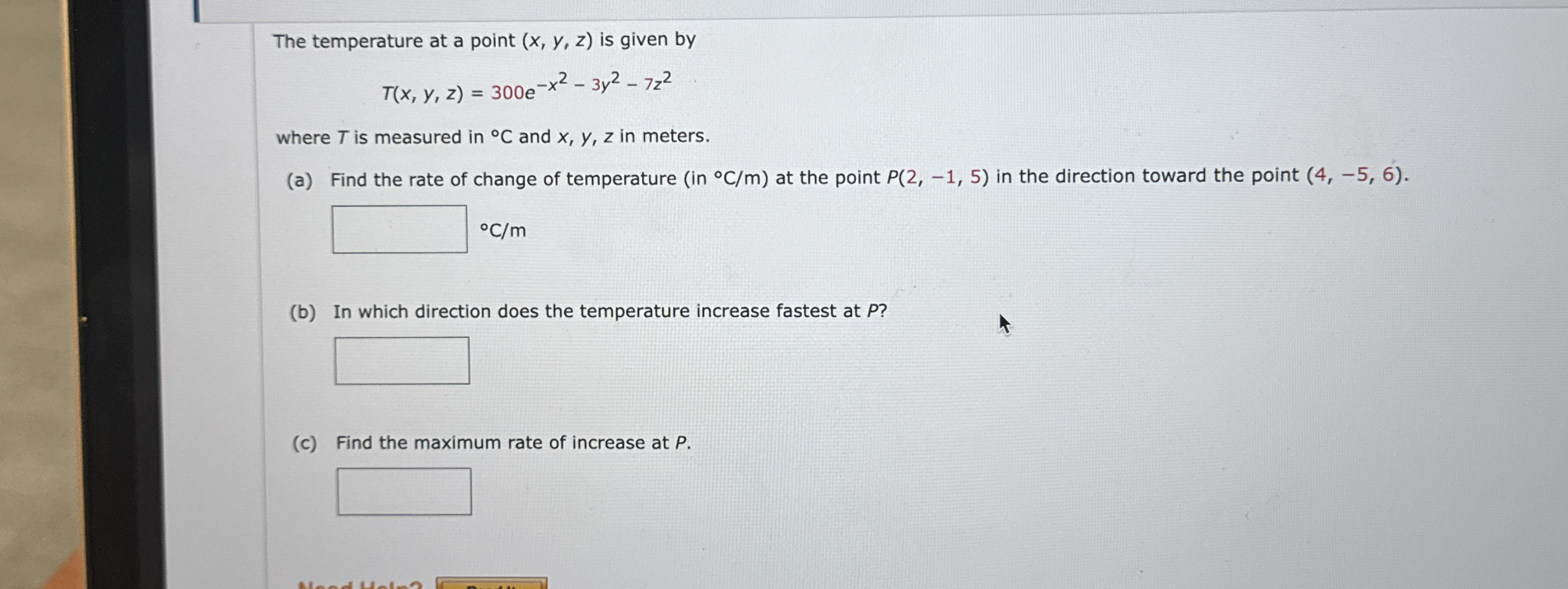The temperature at a point (x,y,z) ﻿is given | Chegg.com