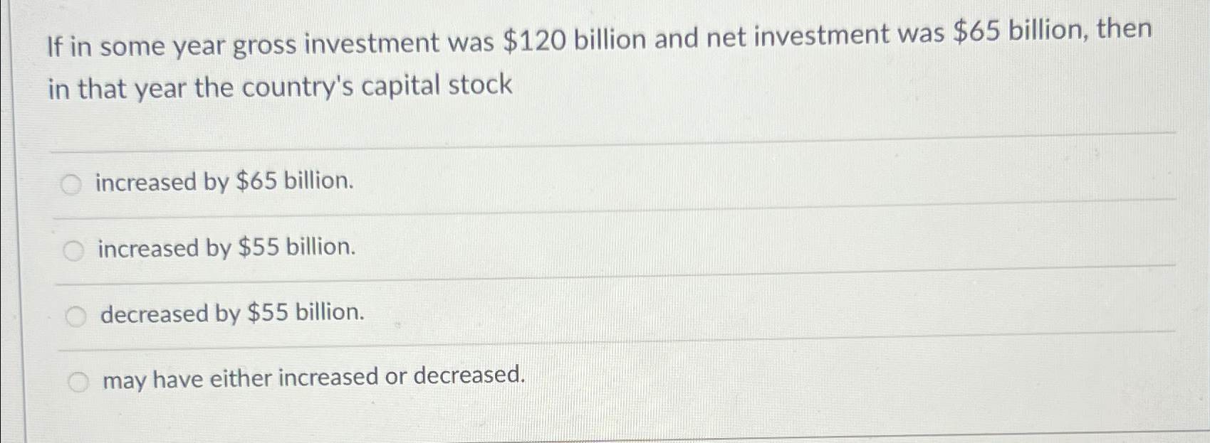 Solved If in some year gross investment was $120 ﻿billion | Chegg.com