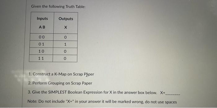 Solved Given The Following Truth Table 1 Construct A K Map 6966