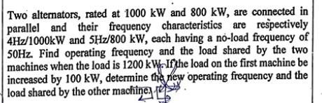 Solved Two alternators, rated at \\( 1000 \\mathrm{~kW} \\) | Chegg.com