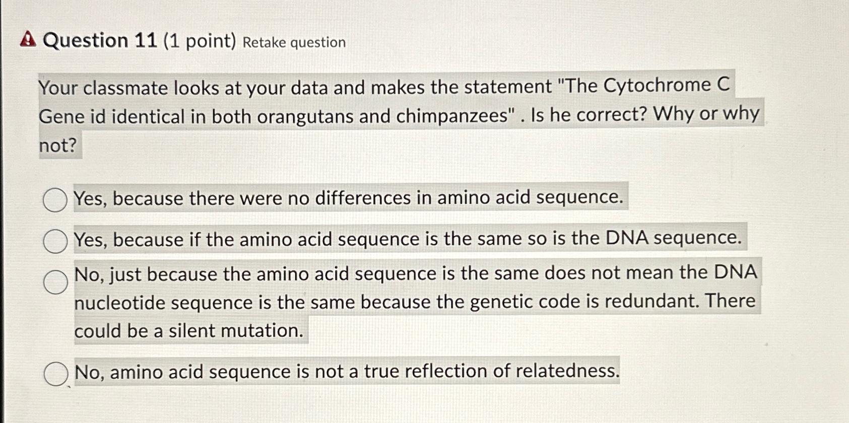Solved Question 11 (1 ﻿point) ﻿Retake questionYour classmate | Chegg.com