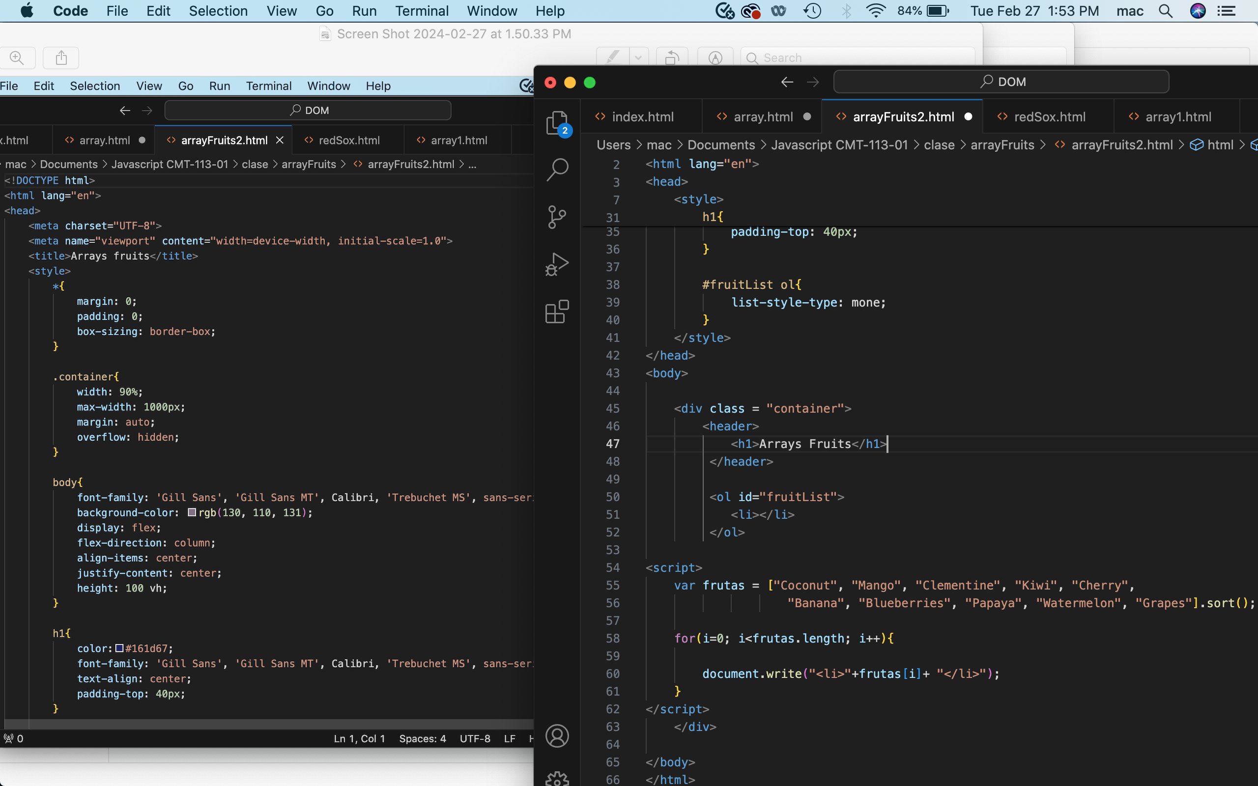 Solved How can I place the list of fruits in the center of | Chegg.com
