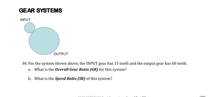 Solved GEAR SYSTEMS 30. For the system shown above, the | Chegg.com