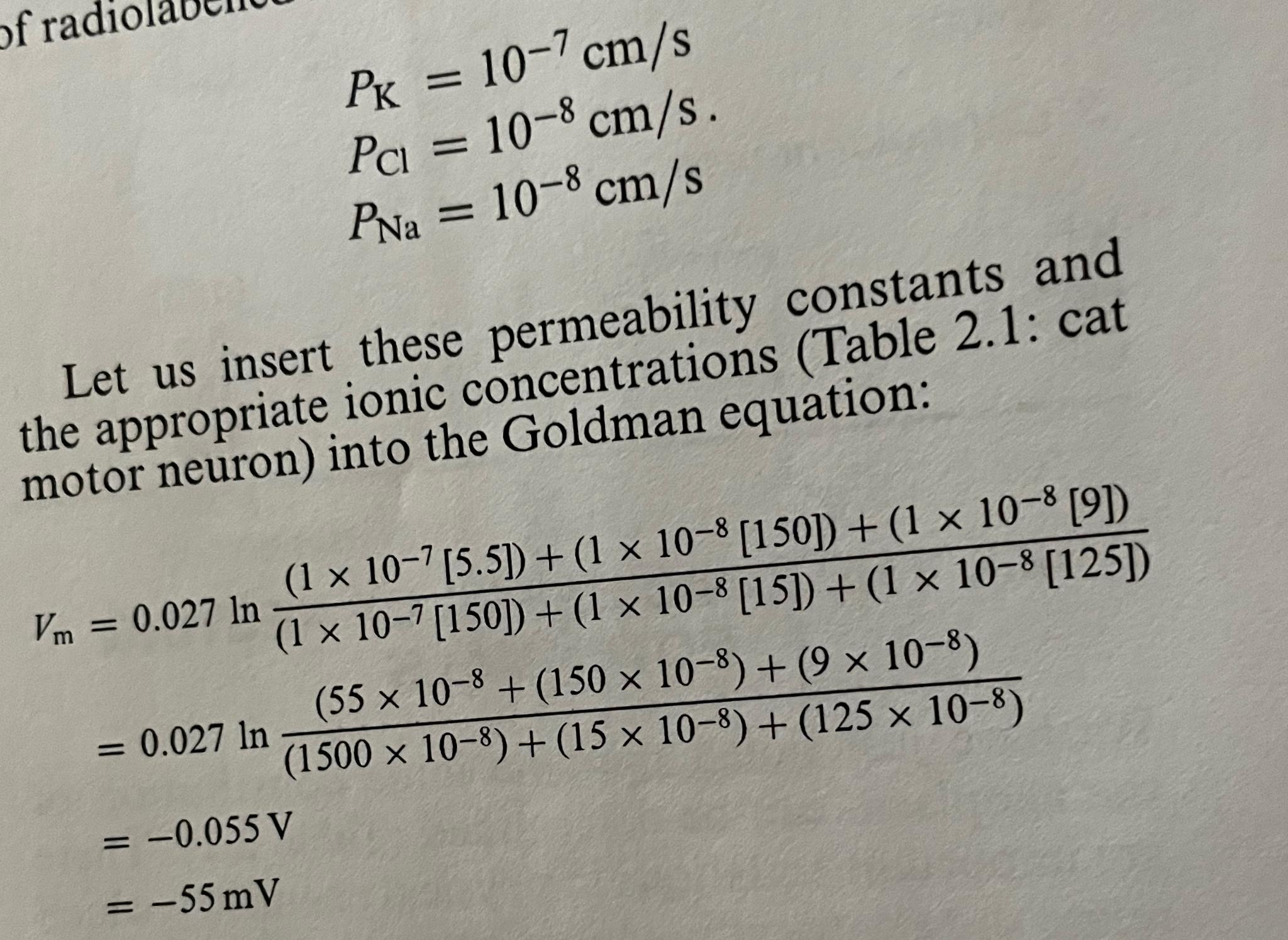 Solved 2.3 ﻿Using the Goldman equation and the values for | Chegg.com