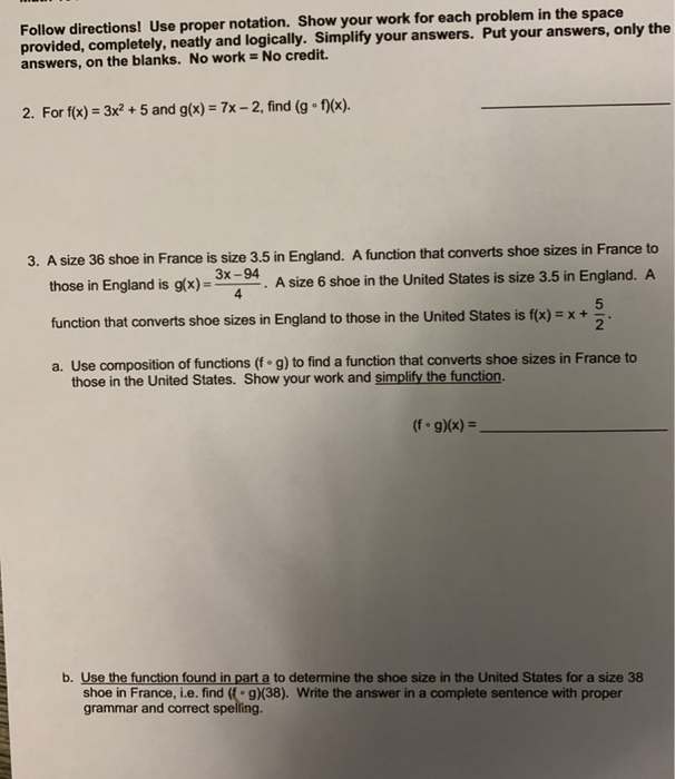 Solved Lab: The Algebra o Follow directions! Use proper | Chegg.com