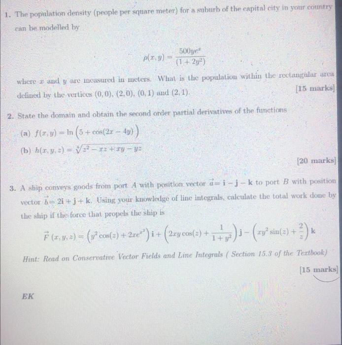 Solved 1. The population density (people per square meter) | Chegg.com