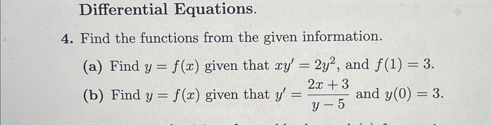 Solved Differential Equations.4. ﻿Find the functions from | Chegg.com