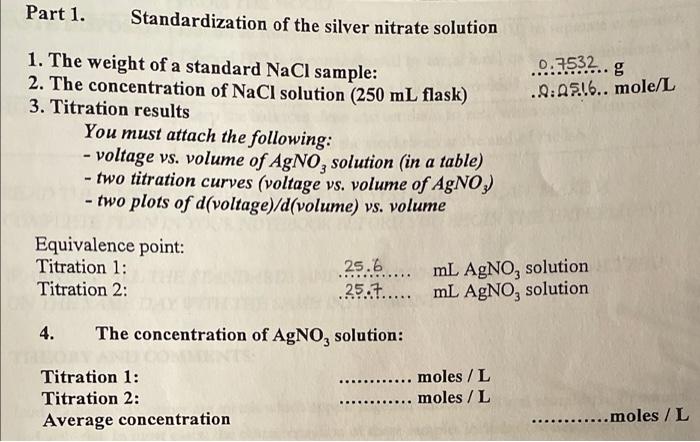 Solved Part 1. Standardization of the silver nitrate | Chegg.com