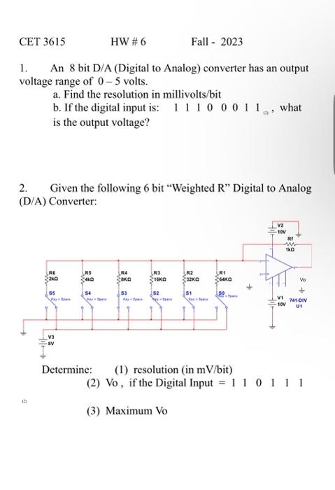 Solved 1. An 8 bit D/A (Digital to Analog) converter has an | Chegg.com
