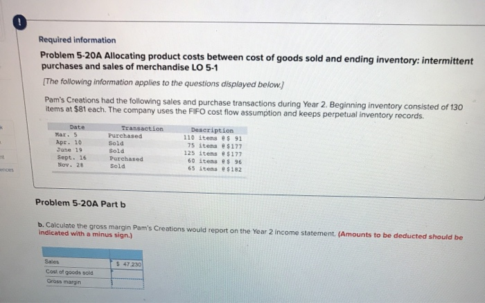 Solved Required information Problem 5-20A Allocating product | Chegg.com