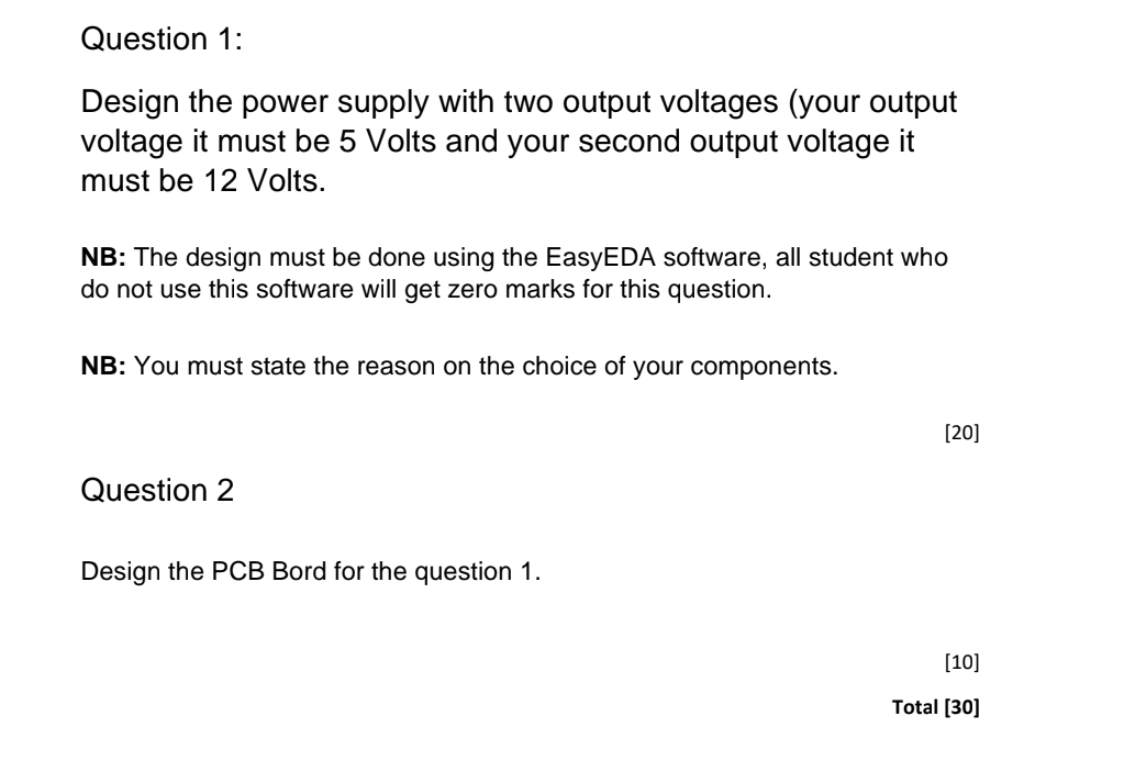 Solved Question 1:Design the power supply with two output | Chegg.com