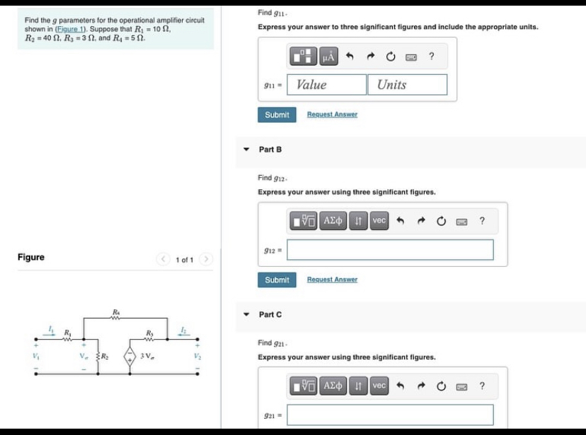 Find the g ﻿parameters for the operational amplifier | Chegg.com