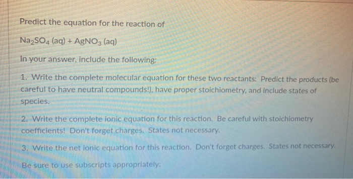 Solved Predict the equation for the reaction of Na2SO4 (aq) | Chegg.com