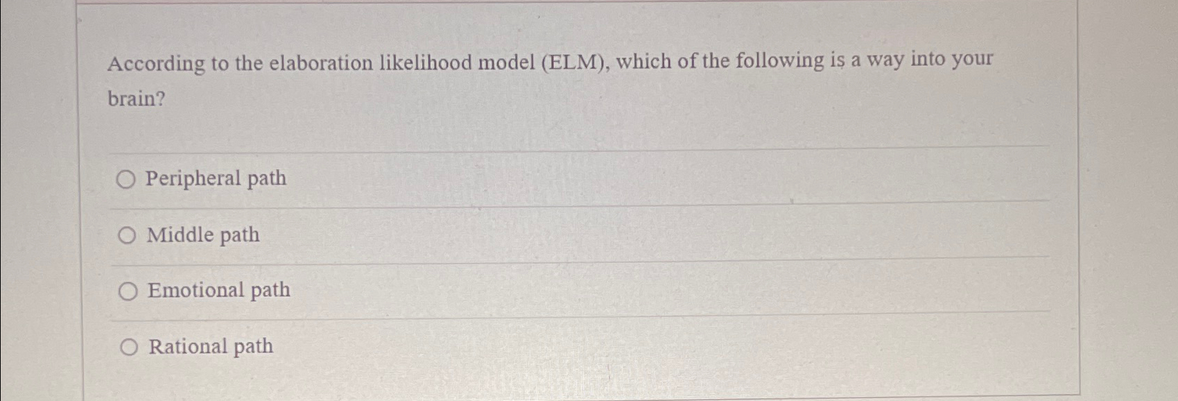 Solved According to the elaboration likelihood model (ELM), | Chegg.com