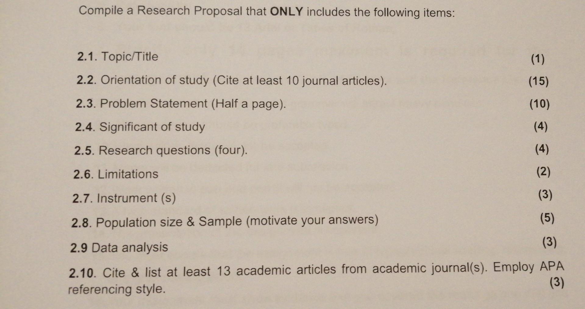 Compile a Research Proposal that ONLY includes the | Chegg.com