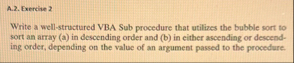 Solved A.2. ﻿Exercipe 2Write a well-structured VBA Sub | Chegg.com