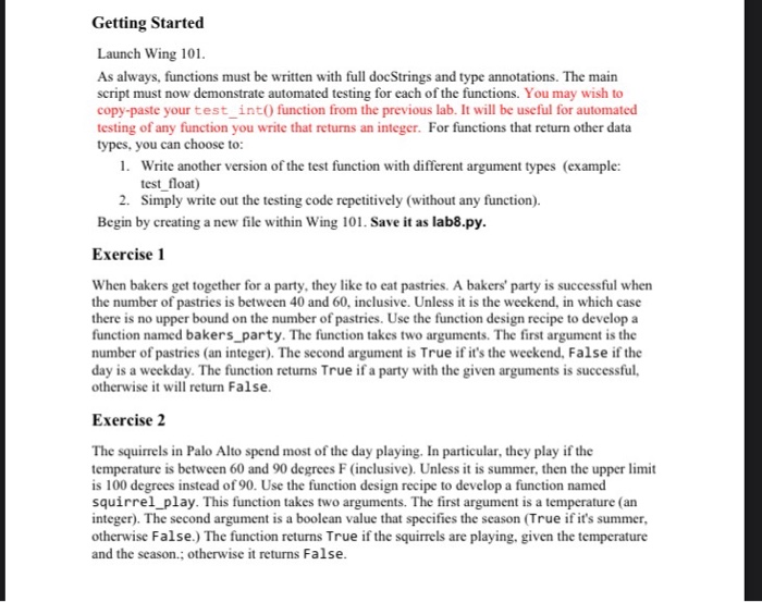 Solved Getting Started Launch Wing 101. As always, functions | Chegg.com