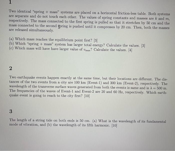 Solved Two identical "spring + mass" systems are placed on a | Chegg.com