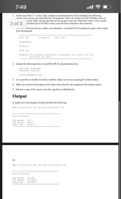 Solved 1. At the fop of the C+ + scuree code, include a | Chegg.com