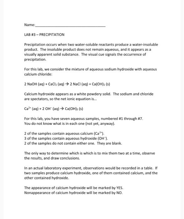 Solved Name: LAB #3 - PRECIPITATION Precipitation occurs | Chegg.com