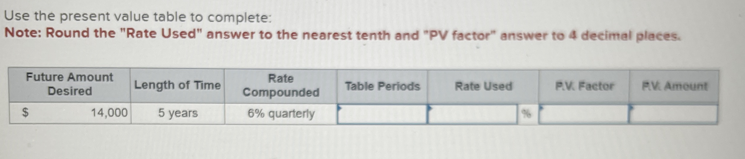 Solved Use the present value table to complete:Note: Round | Chegg.com