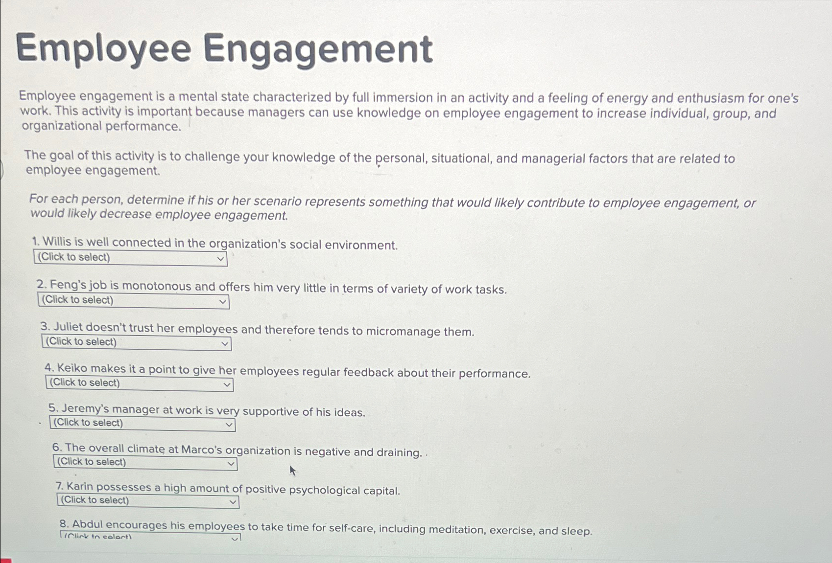 Solved Employee EngagementEmployee engagement is a mental | Chegg.com