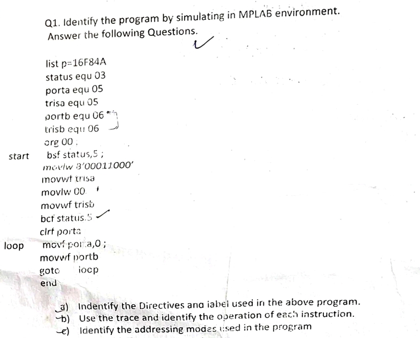 Solved Q1. ﻿Identify the program by simulating in MPLAE | Chegg.com