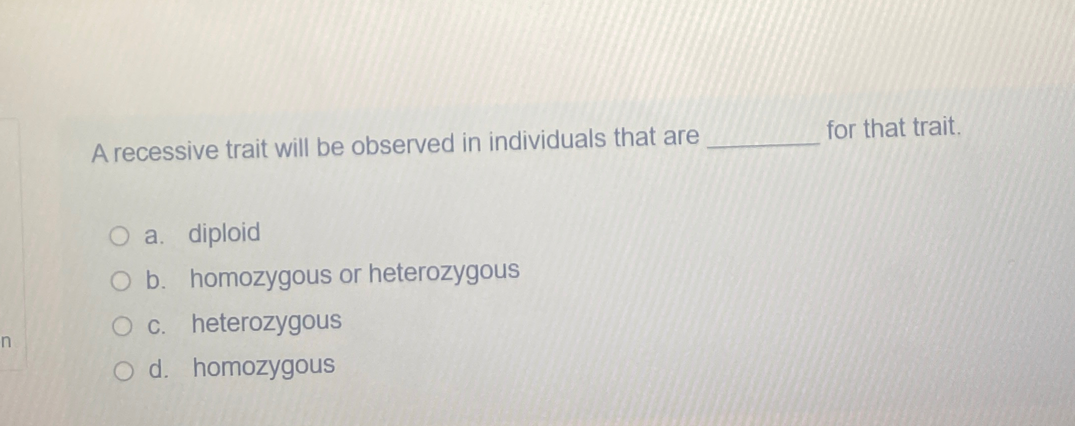 Solved A recessive trait will be observed in individuals | Chegg.com