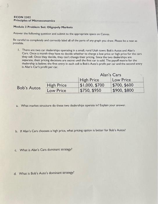 Solved ECON 2302 Principles of Microeconomics Module 3 | Chegg.com