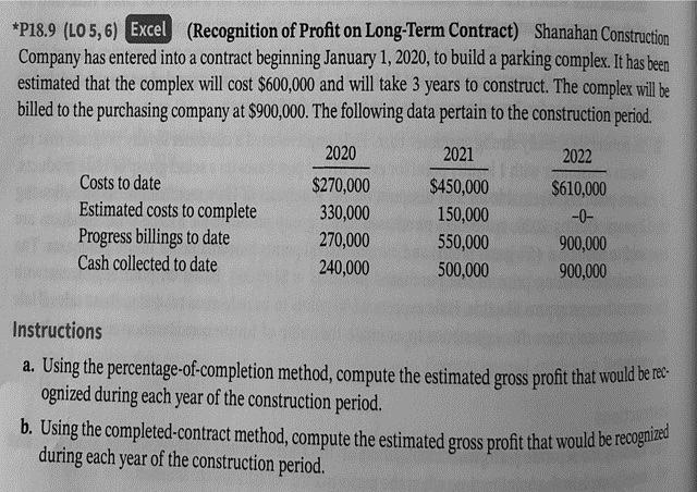 Solved P18 9 Lo 5 6 Excel Recognition Of Profit On