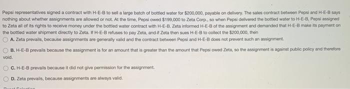 Solved Pepsi representatives signed a contract with H-E-B to | Chegg.com