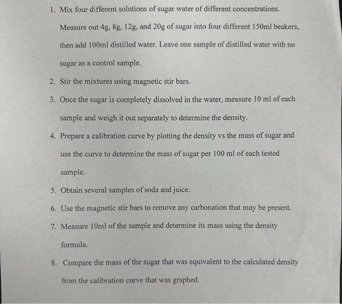 Solved 1. Mix four different solutions of sugar water of | Chegg.com