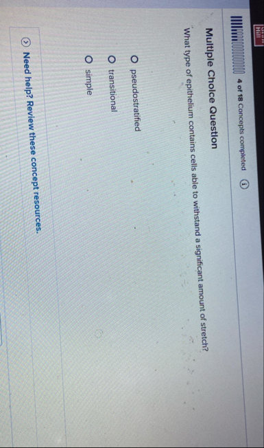 Solved 4 ﻿of 18 ﻿Concepts completedMultiple Choice | Chegg.com