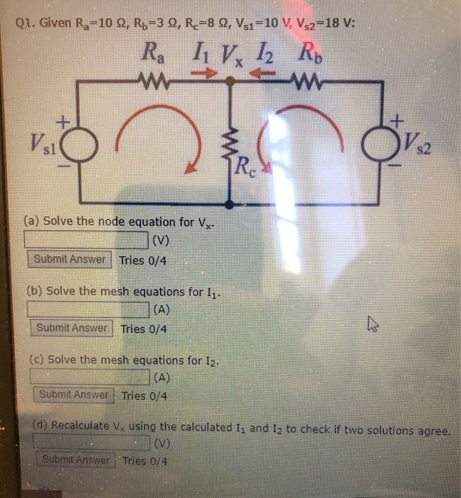 Solved Given Ra = 10 [ohm], Rb = 3 [ohm], Rc = 8 [ohm], Vs1 | Chegg.com
